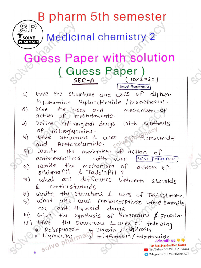 Medicinal Chemistry 2, Guess Paper With Solution, 5th Sem SOLVE | PDF
