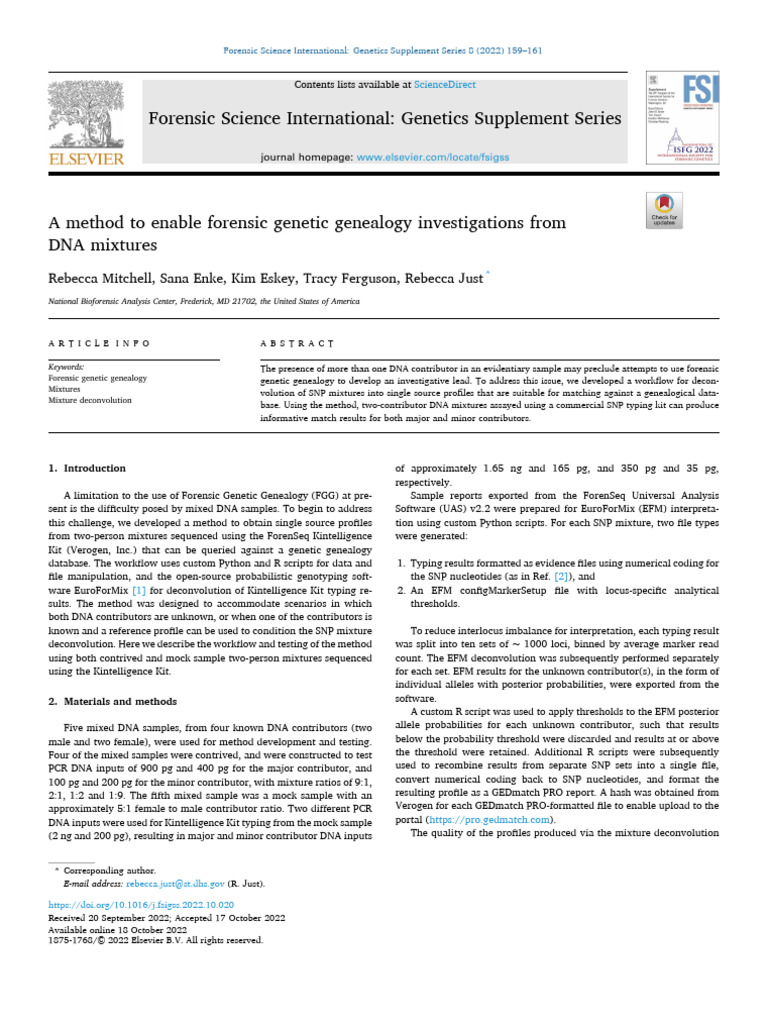 A Method To Enable Forensic Genetic Genea 2022 Forensic Science ...