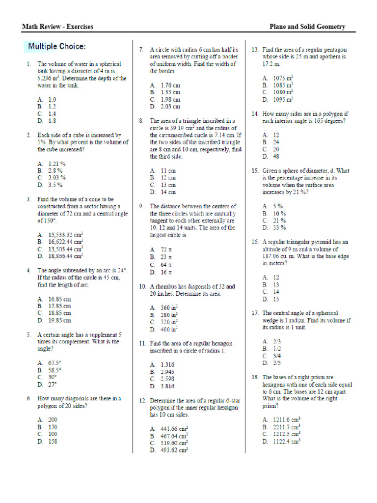 Exercises 3 - Plane and Solid Geometry | PDF