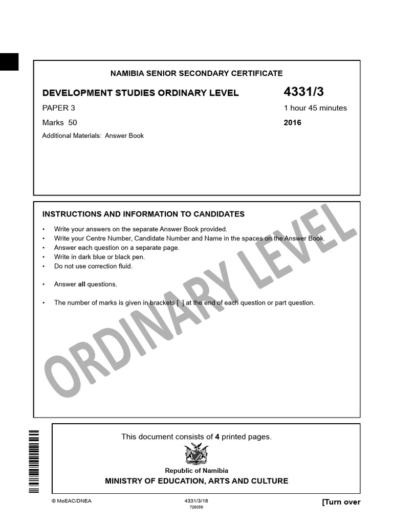 Ordinar Y Level: Development Studies Ordinary Level | PDF | Namibia