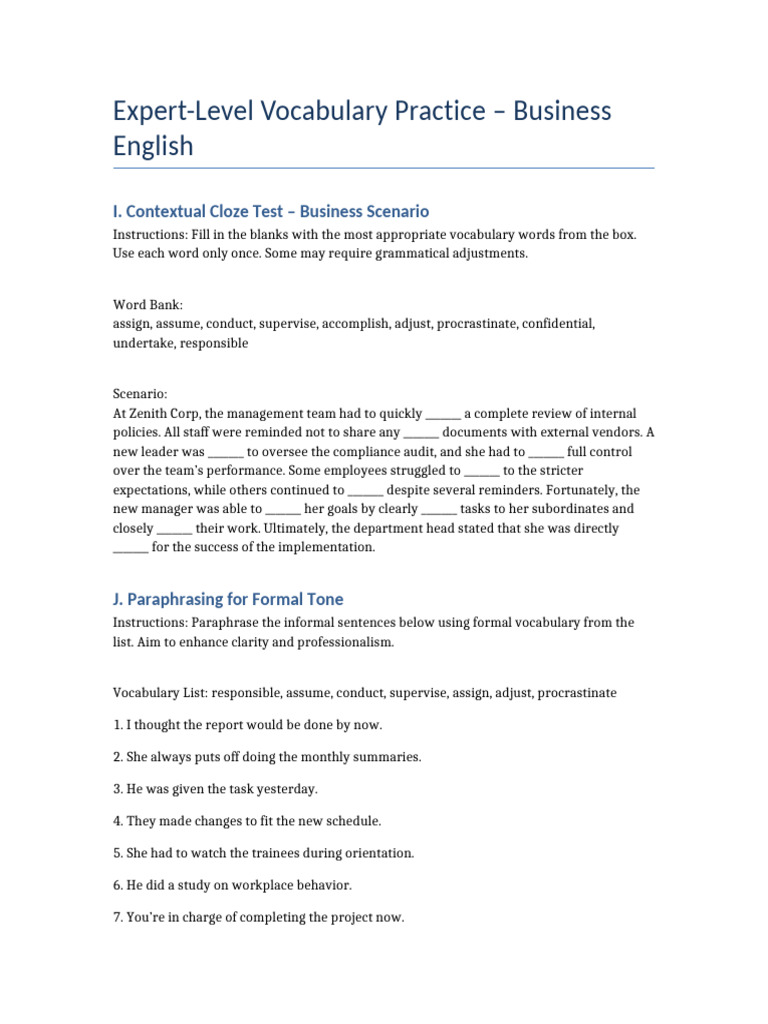 Expert Level Vocabulary Activities 1 | PDF