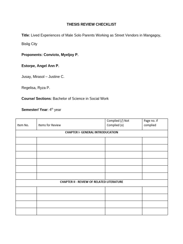 Thesis Review Checklist | PDF