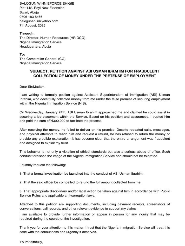 Petition Against Immigration Fraud | PDF