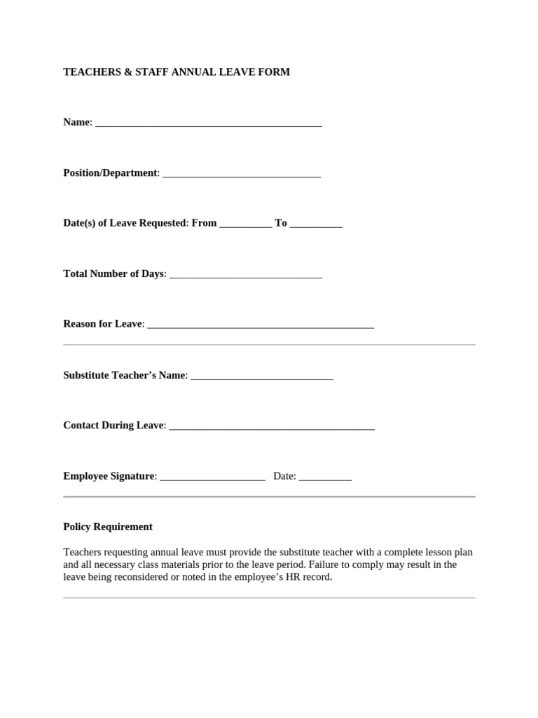 Annual Leave Request Form for Teachers | PDF