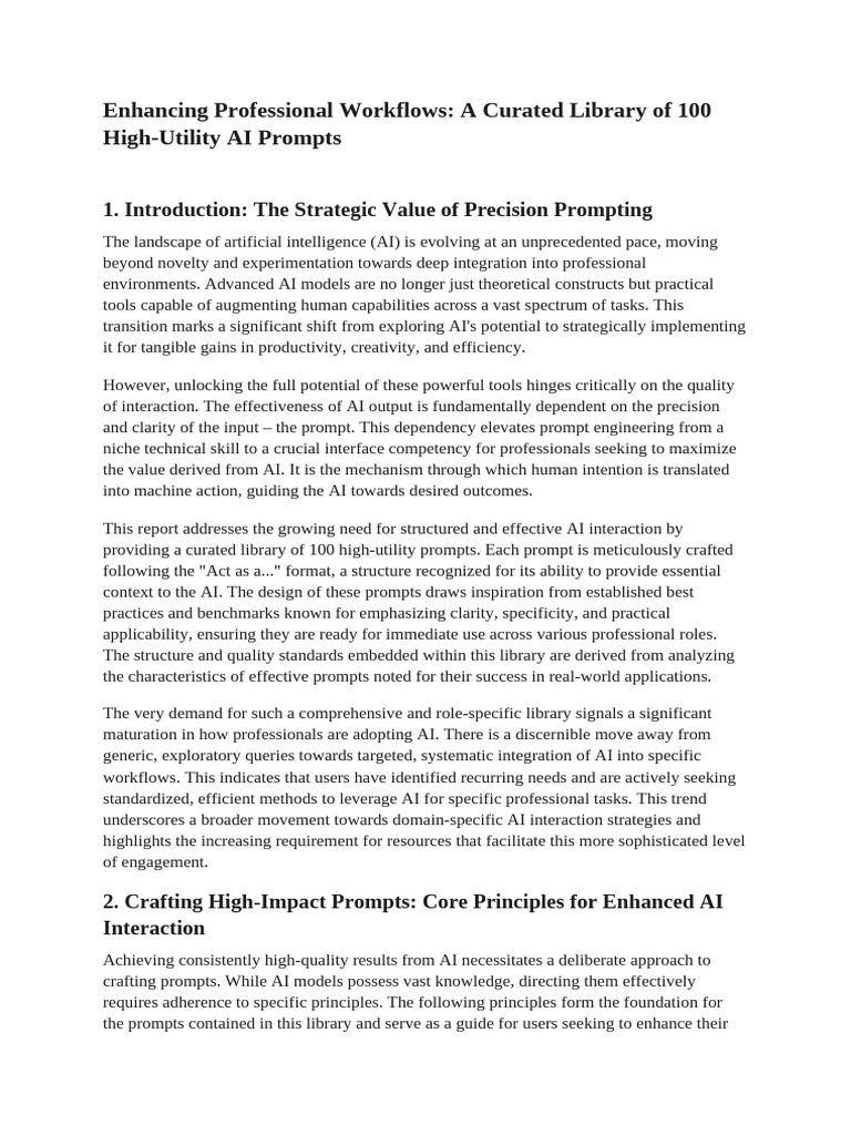 100 AI Prompts for Professional Workflows | PDF | Artificial ...