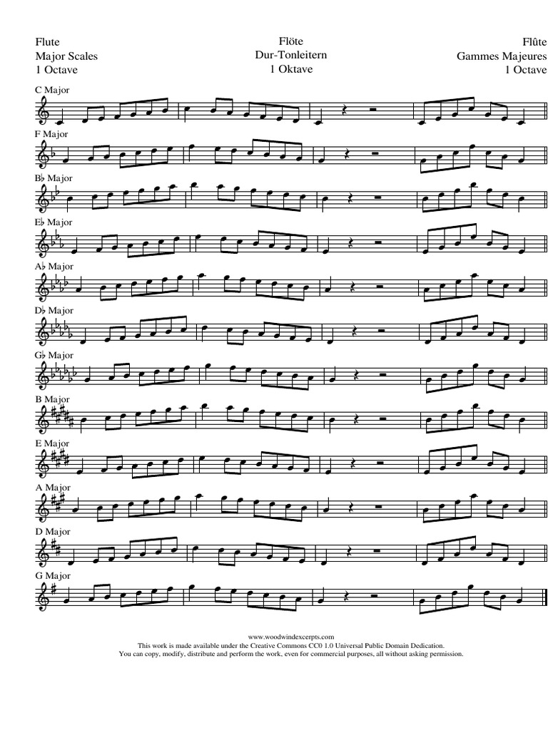Flute Major Scales and Intervals Guide | PDF | Flute | Creative Commons ...