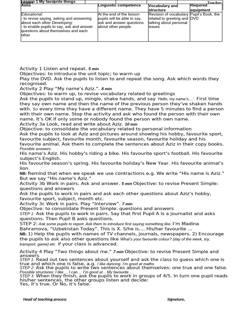 5-sinf konspekt | PDF | Homework | Vocabulary