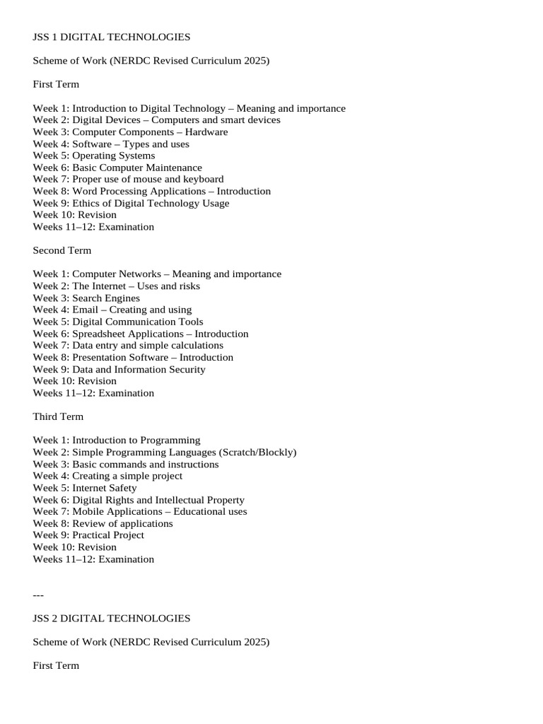 JSS to SSS Digital Technologies Curriculum | PDF | World Wide Web ...
