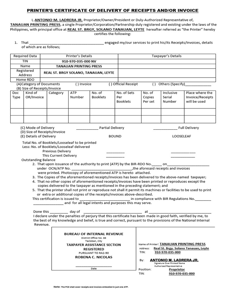 Printer's Certificate of Delivery (PCD) | PDF