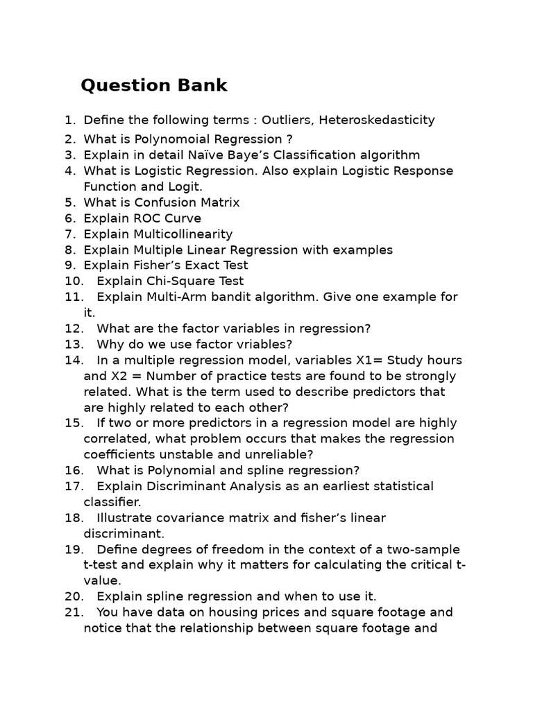 Quesiton Bank IAT-2 | PDF | Regression Analysis | Linear Regression