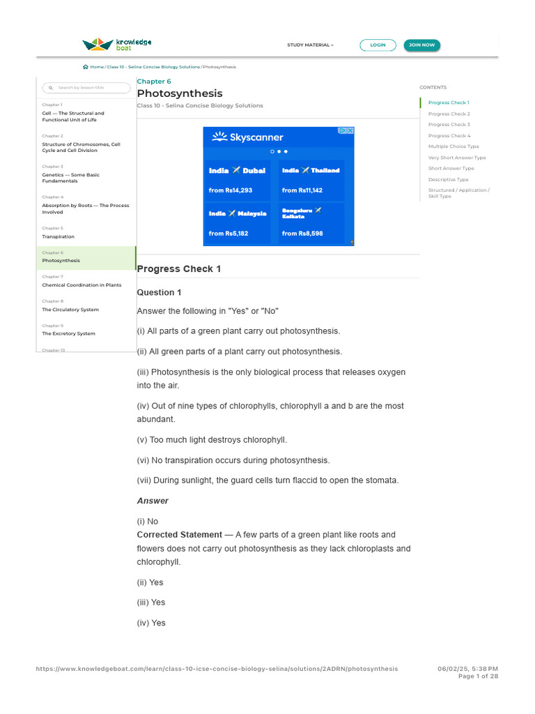 Chapter 6- Photosynthesis | Selina Solutions Concise Biology Class 10 ...