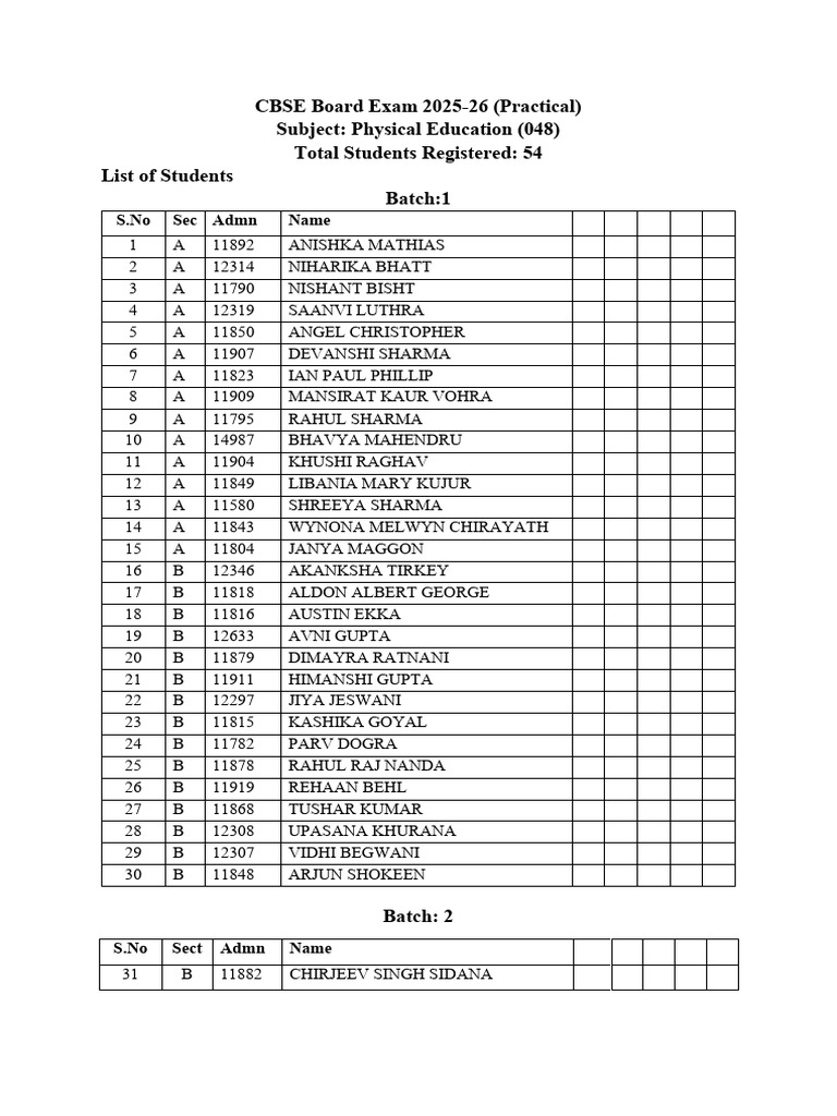 List CBSE Board Exam 2025 | PDF
