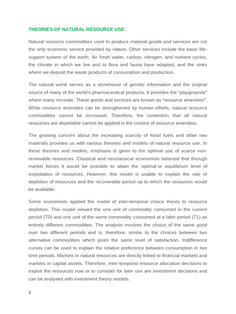 Natural Resource Use Theories Explained | PDF | Market (Economics ...