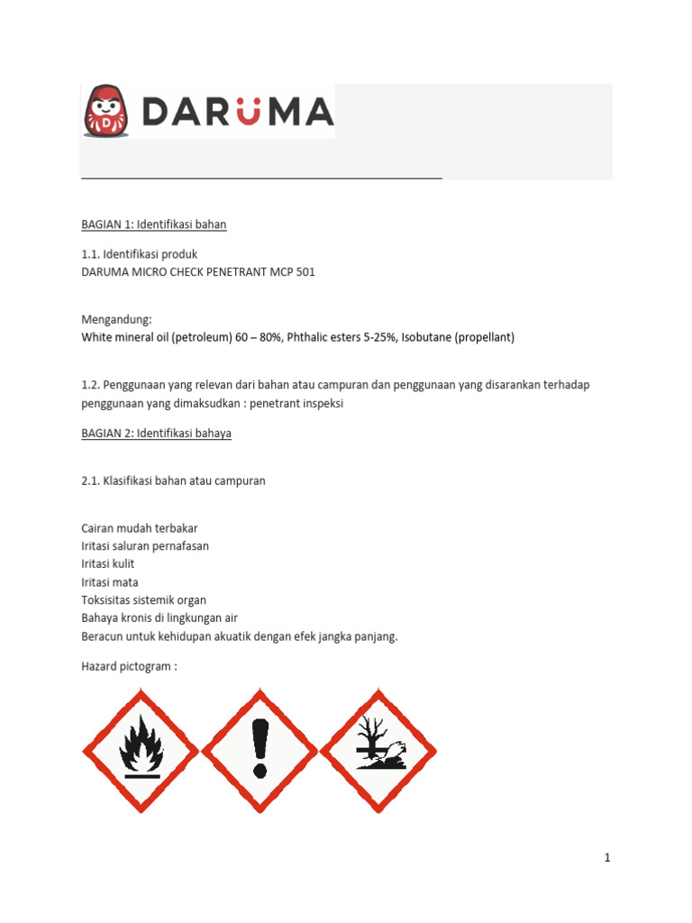 MSDS Daruma Micro Check Penetrant | PDF