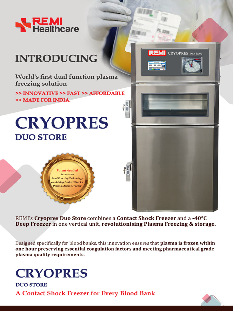 Remi Cryopres Duo | PDF | Refrigerator | Blood Plasma