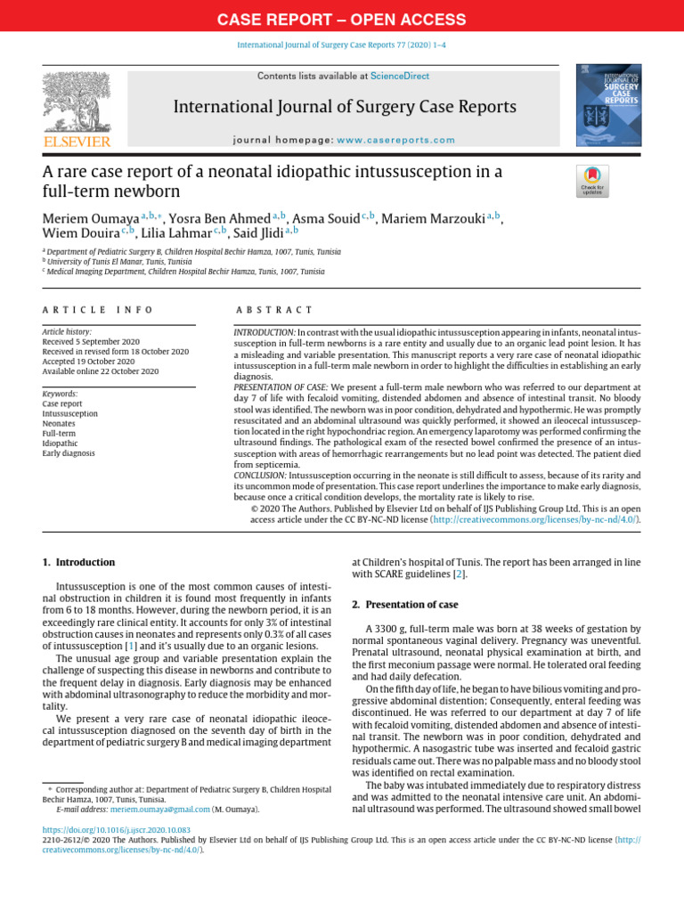 A Rare Case Report of a Neonatal Idiopathic Intussusception in a Full ...