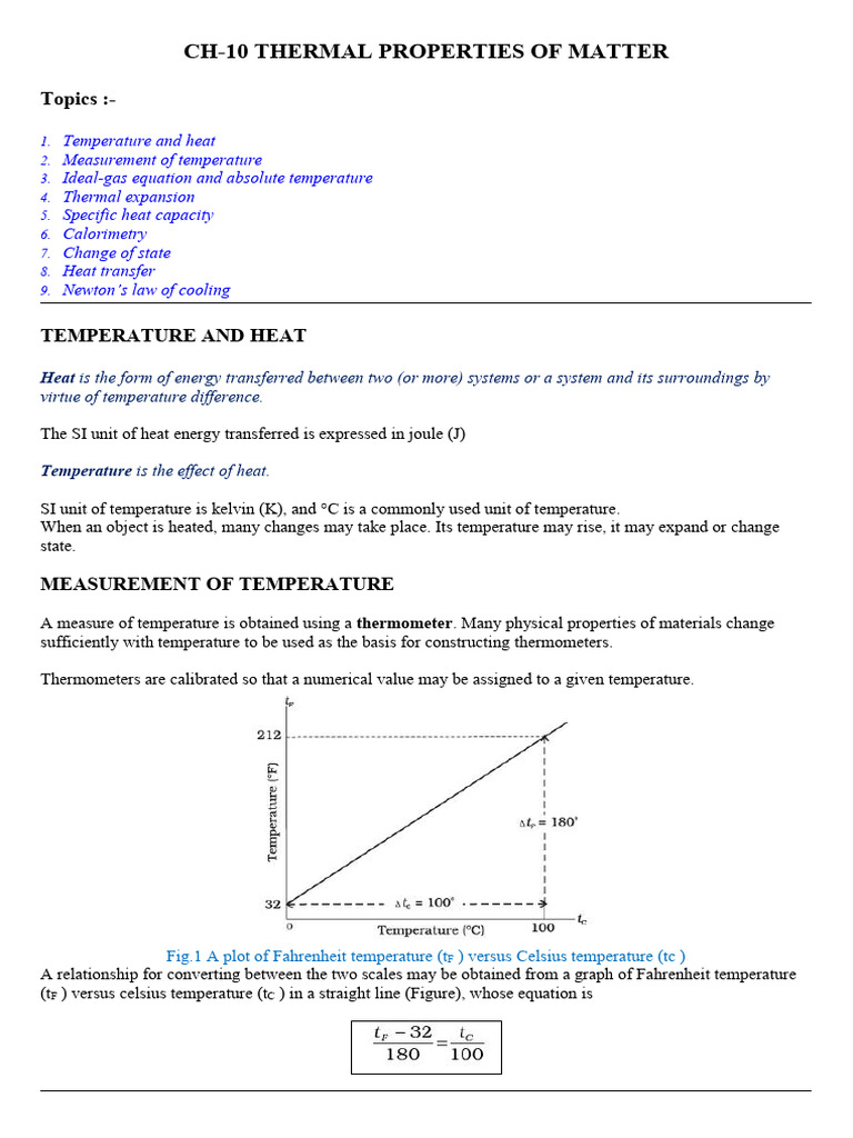 Ch-10 Thermal Properties of Matter | PDF | Temperature | Heat Capacity