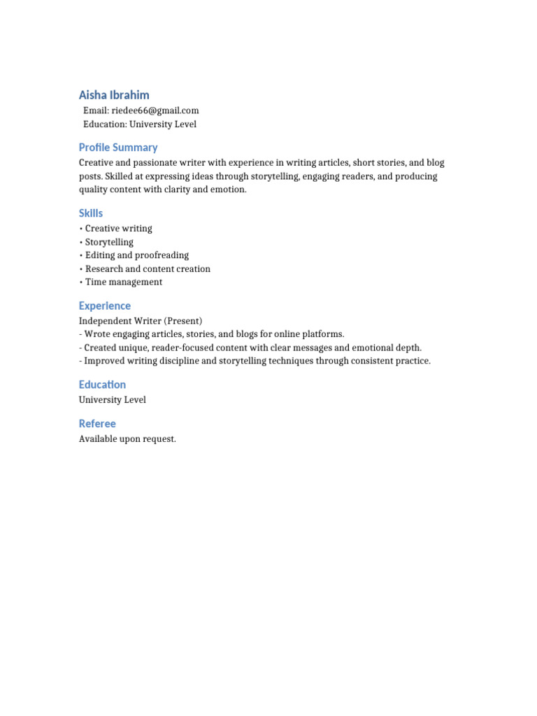 Aisha Ibrahim CV | PDF