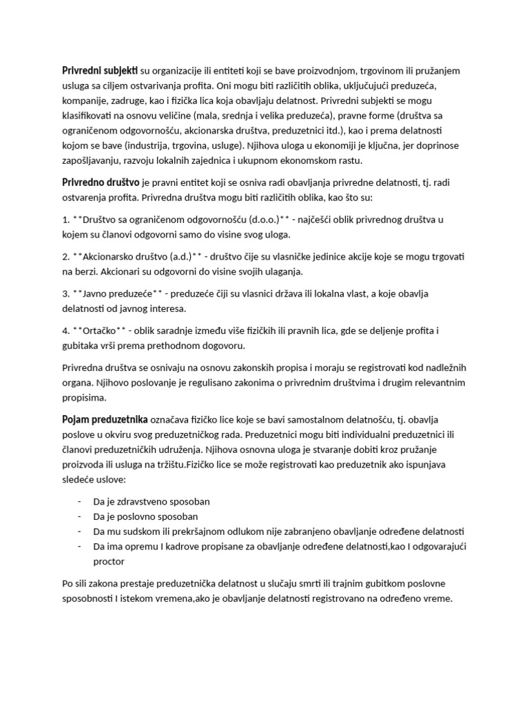 Privredni Subjekti Su Organizacije Ili Entiteti Koji Se Bave ...