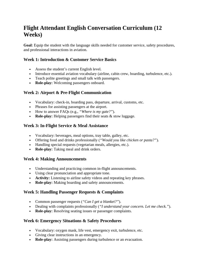 Flight Attendant English Training Program | PDF | Flight Attendant ...