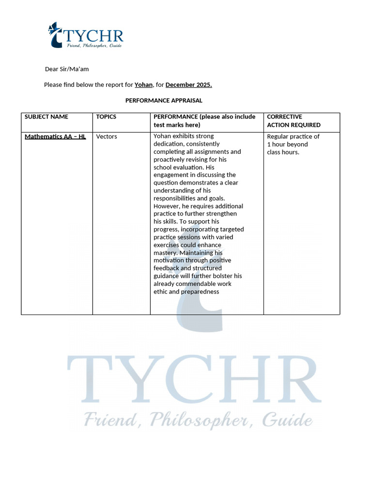 Yohan perf Dec report | PDF | Behavior Modification | Cognition