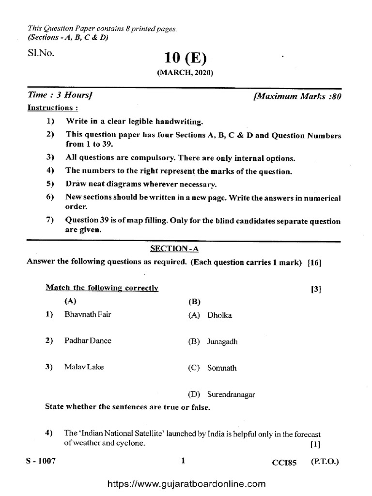 Gseb Class 10 Social Science 10 e Mar 2020 | PDF