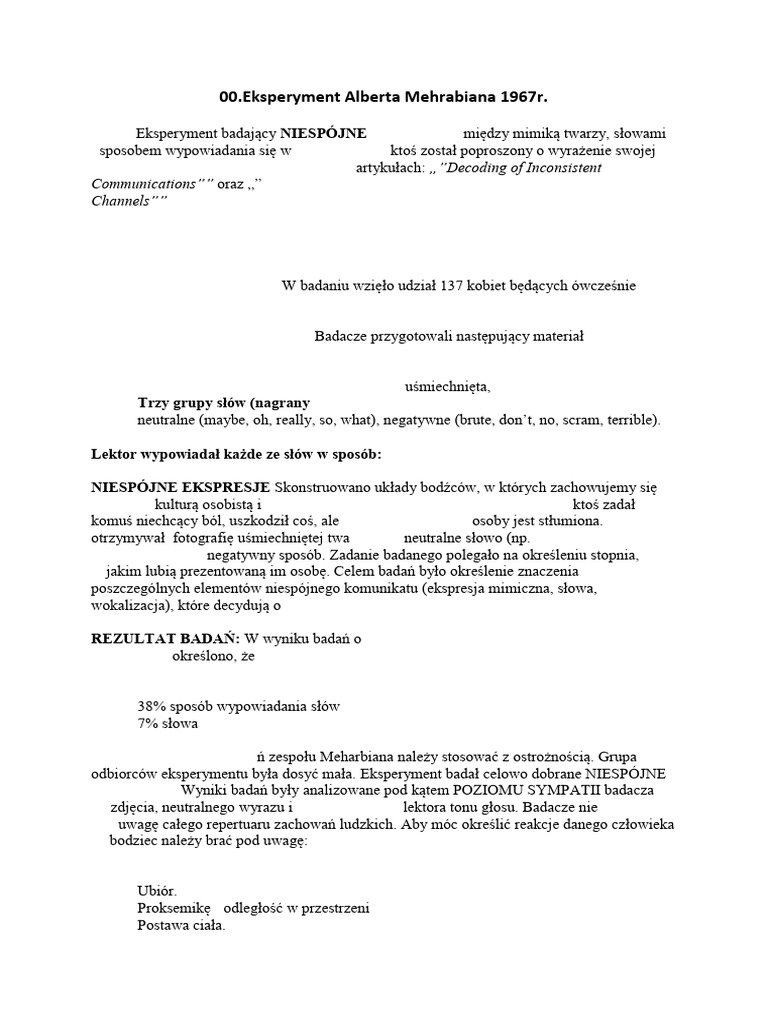 Eksperyment Alberta Mehrabiana 1967r. | PDF