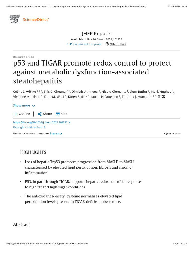 p53 and TIGAR Promote Redox Control to Protect Against Metabolic ...