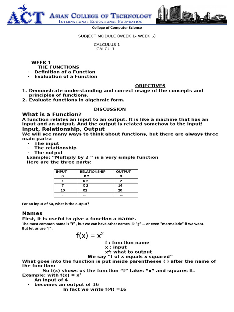 Calcu1module New (2) | PDF | Limit (Mathematics) | Function (Mathematics)
