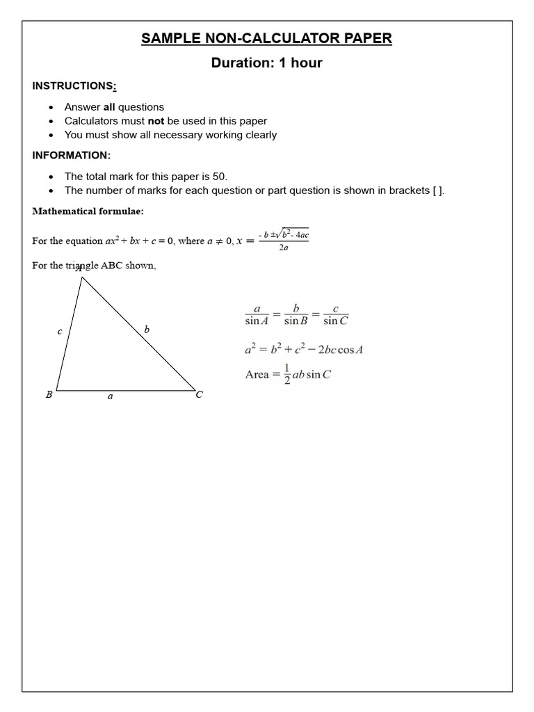 Noncalculatorpapermock.pdf (1) | PDF | Equations | Mathematical Objects