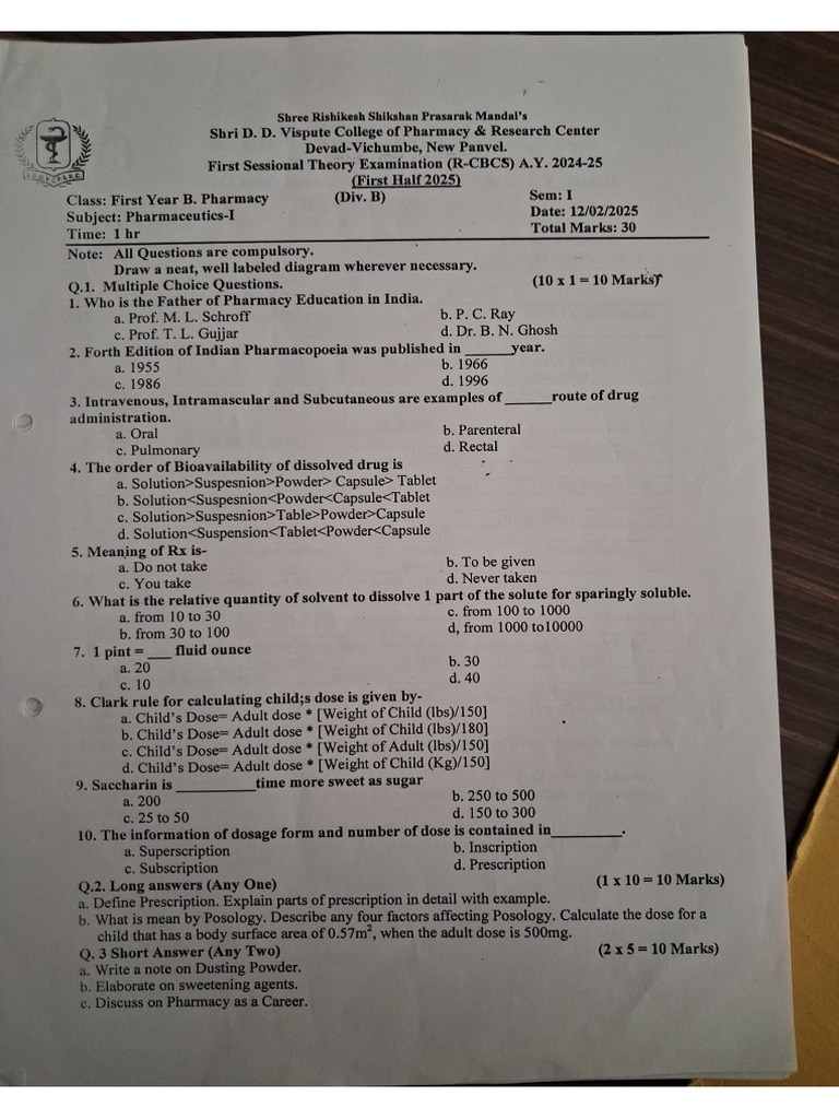 Sessional Pharmaceutics Paper | PDF