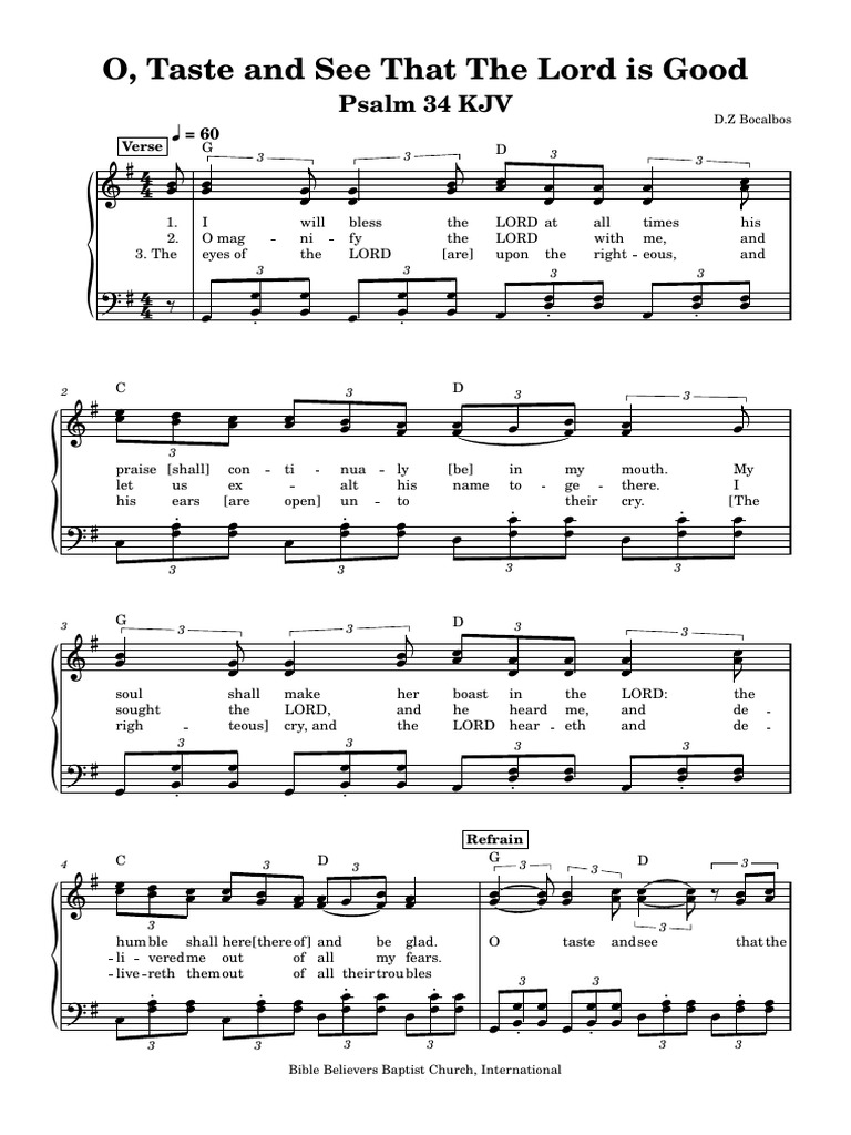 O, Taste and See That The Lord Is Good (Psalm 34 KJV) v3.0 | PDF ...