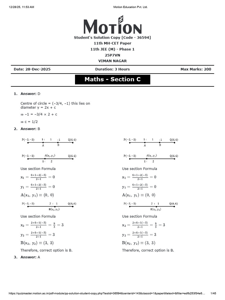 11th CET Solution (28!12!25) | PDF | Circle | Euclidean Plane Geometry