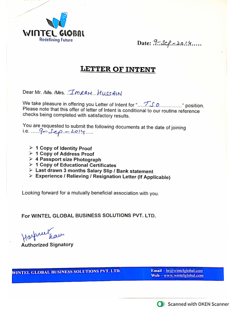 Wintel Global Offer Letter | PDF