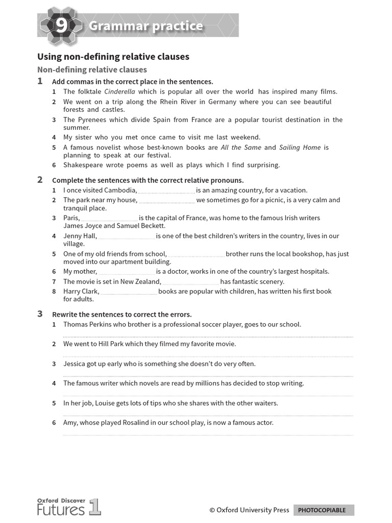 Non-Defining Relative Clauses Practice | PDF