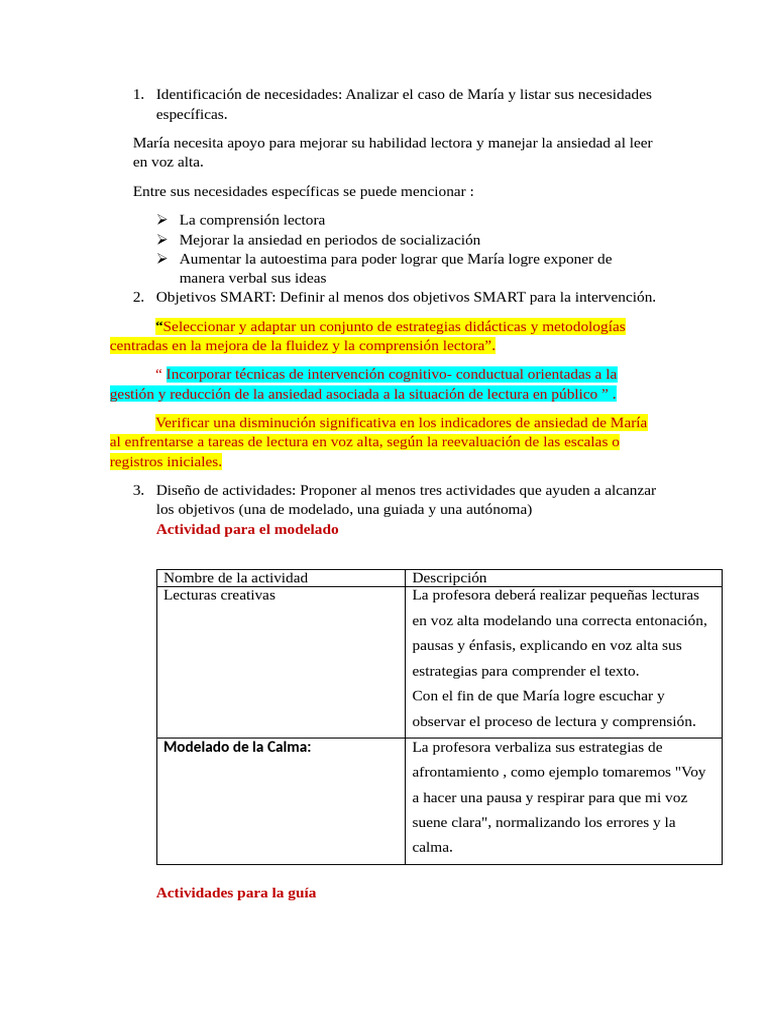 Caso Maria Smart | PDF | Comprensión lectora | Ansiedad