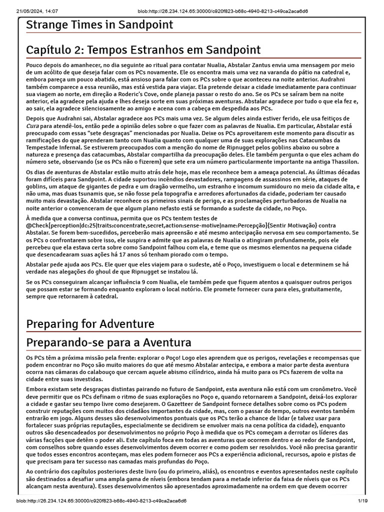 Aventura em Sandpoint: O Poço e Seus Mistérios | PDF | Tempo | Cidade