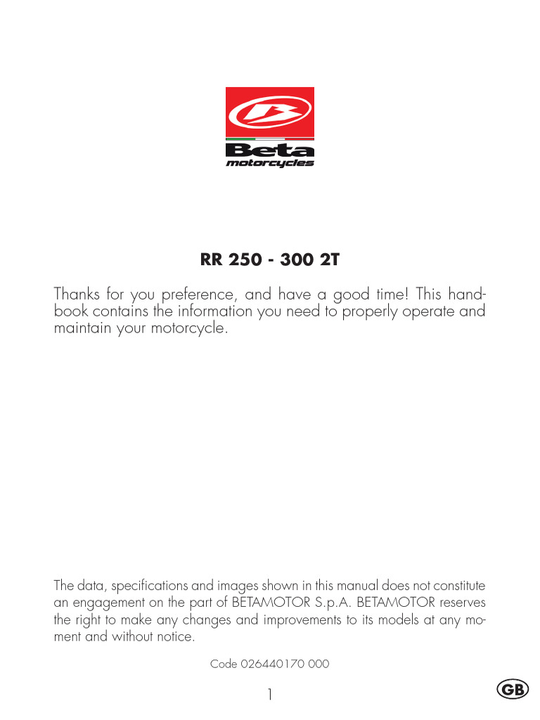Beta 2016 RR 250-300 2T User manual (English) | PDF | Carburetor | Headlamp