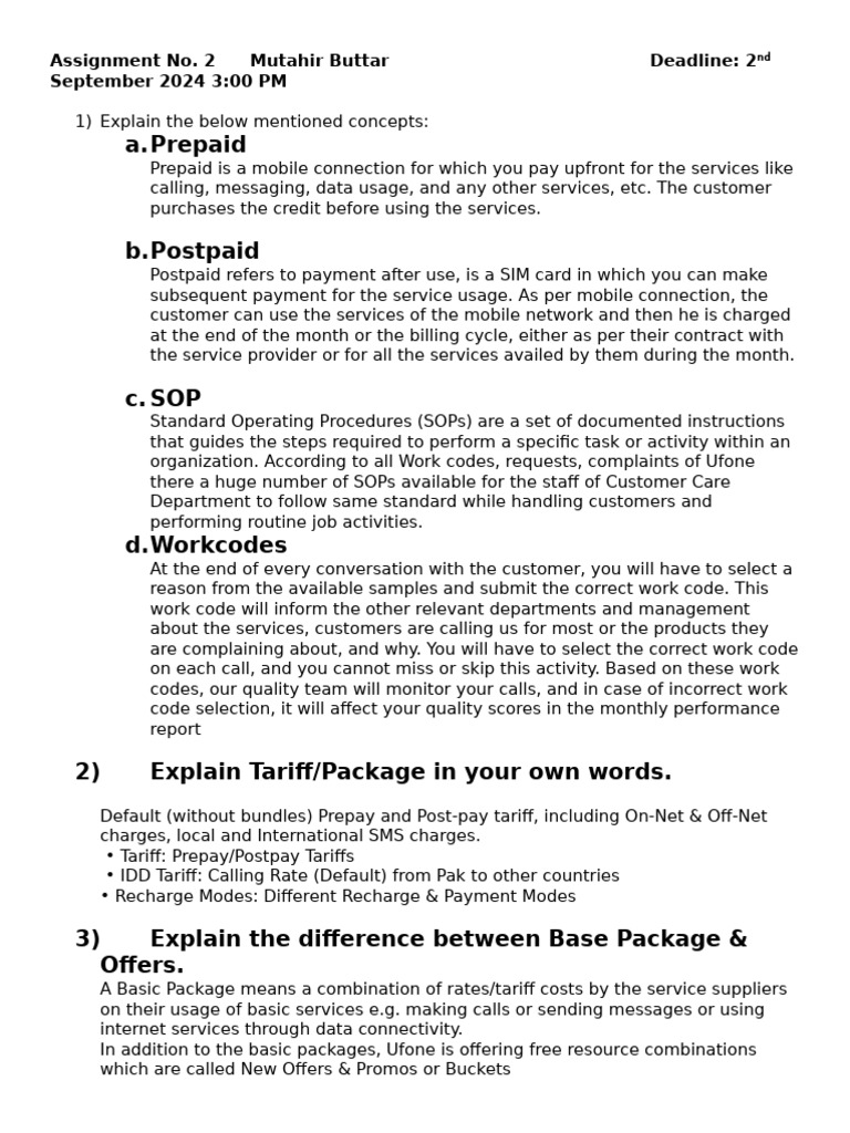 Assignment No 2 PTCL Mutahir | PDF | Prepaid Mobile Phone | Computing