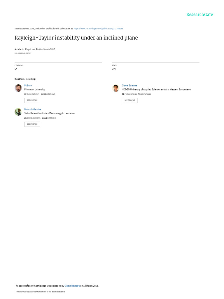 Rayleigh-Taylor Instability Under an Inclined Plan | PDF | Drop (Liquid ...