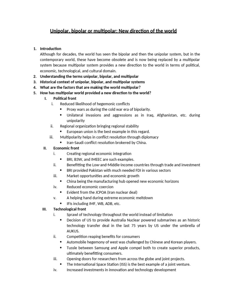 Unipolar, bipolar or multipolar new direction of the world(1) | PDF ...