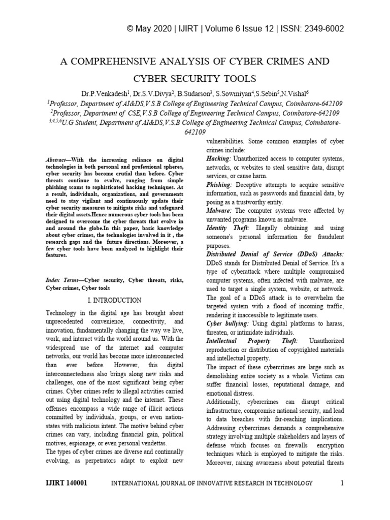 Cyber Crimes and Security Tools Analysis | PDF | Security | Computer ...