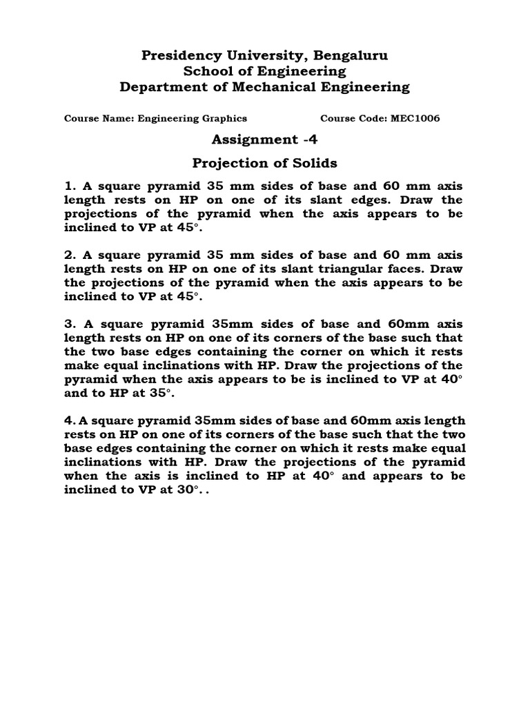 Projection of Solids-Assignment | PDF