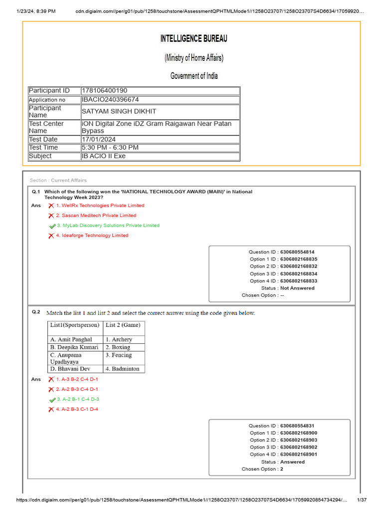 Ib Answer Key | PDF