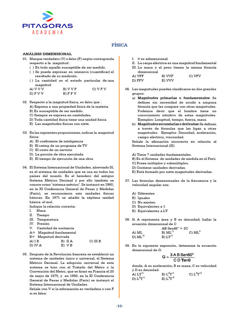 Análisis Dimensional en Física: Ejercicios y Teoría | PDF | Sistema ...