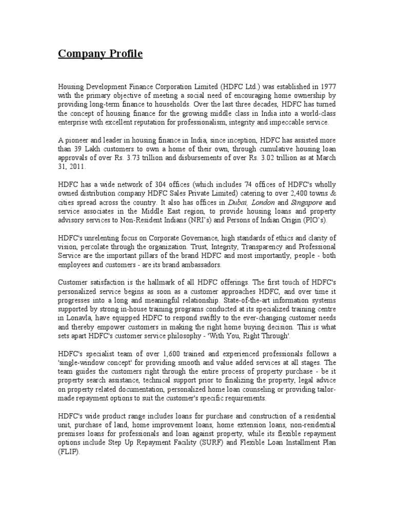 Company Profile - HDFC LTD | PDF | Board Of Directors | United States ...