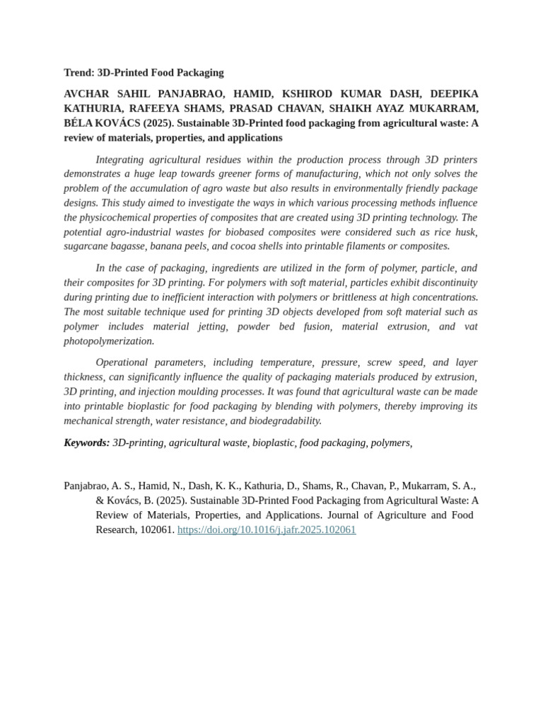 3D-Printed Food Packaging | PDF