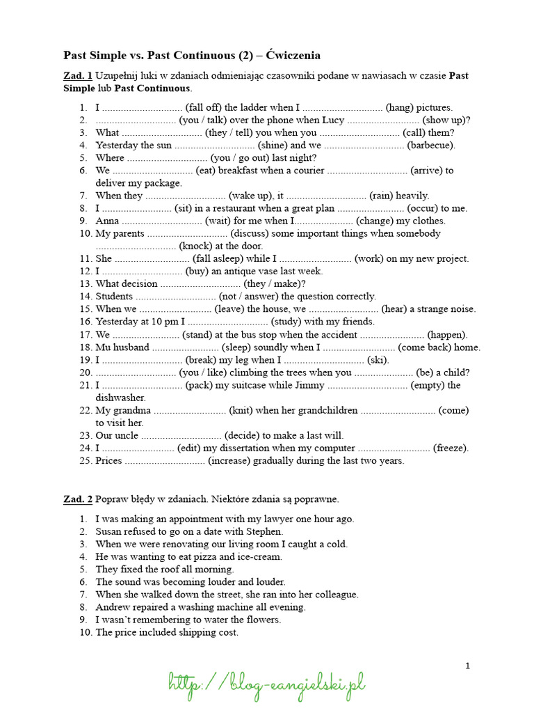 Past Simple vs. Past Continuous 2 Cwiczenia 2 | PDF