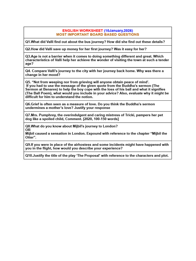 English Worksheet (10january,2026) | PDF