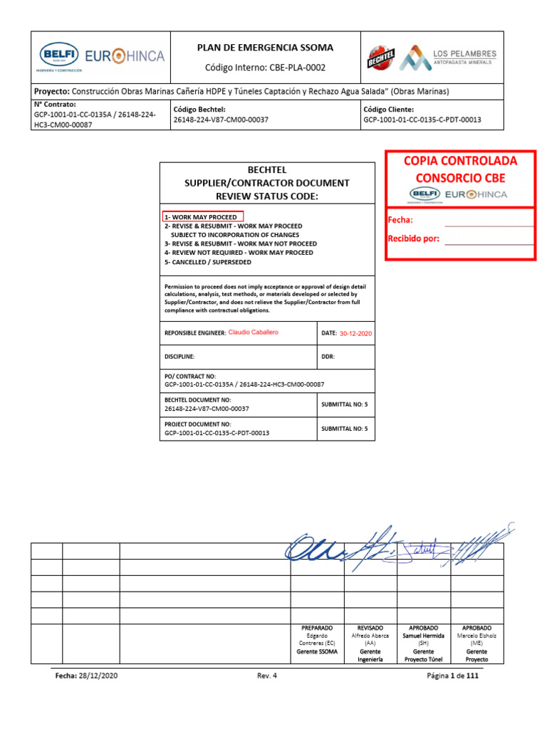 CBE-PLA-0002 Rev.4 - Plan de Emergencia SSOMA - STATUS 1 | PDF ...